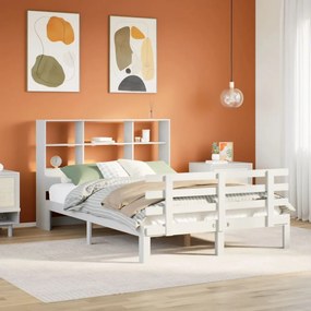 Postel s knihovnou bez matrace bílá 160x200 cm masivní borovice 3322762