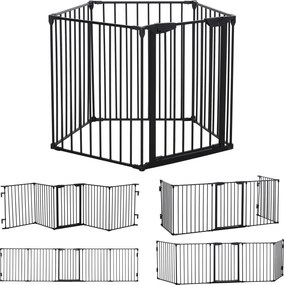 PawHut 2 v 1 Psí Ohrádka 5-dílná Skládací Zábrana se Dveřmi, DIY Ohrádka pro Štěňata, Ochrana Krbu, Ochrana Trouby pro Malé a Střední Psy, 300 x 74,5