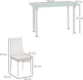 HOMCOM 5-dílná jídelní souprava, jídelní stůl se 4 židlemi, kuchyňský stůl se skleněnou deskou, jídelní skupina, jídelní nábytek, jídelní set pro kuc…