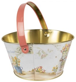 Hliníkový dekorační kyblík s velikonočním motivem zajíčků a vajíček Happy Easter – 19x10 cm