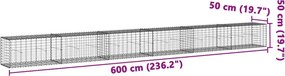 Gabionový koš s víkem 600 x 50 x 50 cm pozinkované železo 3295137