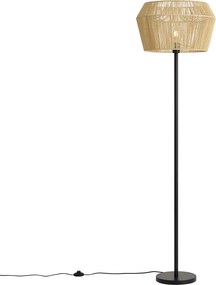 Stojací lampa černá s béžovým stínidlem z papírového provazu 50/50/30 - Simplo