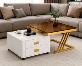 LuxuryForm DESIGN Konferenční stolek BOLT 70 × 70 / 60 × 60 cm – bílý / zlatý (set 2 ks)