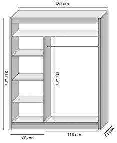 Šatní skříň Pop 2 - 180x215x60 cm (bílá/dub sonoma)