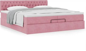 Osmanský rám postele s matrací růžová 200x200 cm samet 3311872