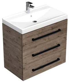 Koupelnová skříňka s černou úchytkou a umyvadlem SAT Cube Way 80x76,5x46 cm dub Wellington mat CUBE46C803DWVER