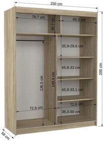 Šatní skříň s posuvnými dveřmi Max - 150 cm Barva: Bílá