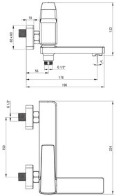 Deante Blur, nástěnná vanová baterie s otočným výtokem, 150 mm, grafitová, DEA-BQL_D12M