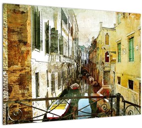 Skleněný obraz - Ulička v Benátkách (70x50 cm)