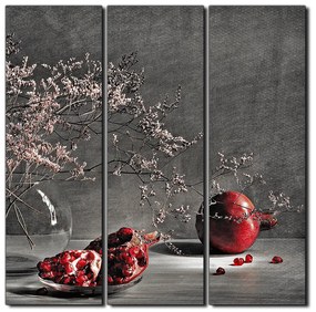 Obraz na plátně - Zátiší - větev a granátové jablko - čtverec 3274QB (105x105 cm)