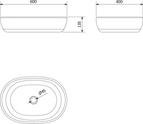 Sapho, PRIORI keramické umyvadlo, 60x13, 5x40 cm, barva černá s modrou malbou, PI026