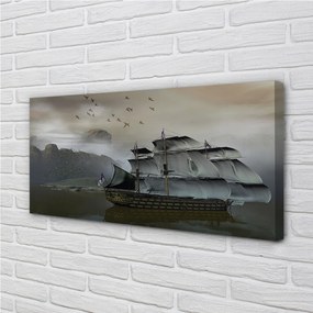 Obrazy na plátně mořské loď hory 100x50 cm