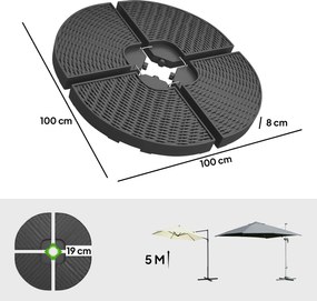 Outsunny Hmotnost slunečníku Hmotnost slunečníku pro konzolový slunečník 52 kg voda nebo 68 kg písek odolný proti povětrnostním vlivům HDPE |