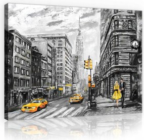 Obraz 80x60 New York žlutý taxík pár ulice město monochrom romantika