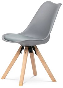 Jídelní židle, šedá plastová skořepina, sedák ekokůže, nohy masiv přírodní buk - CT-761 GREY