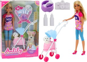 LEAN Toys Panenka Anlily se psem v kočárku