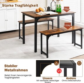 Costway Jídelní stůl se 2 lavicemi sada jídelních sestav 3 pro 4 osoby káva +