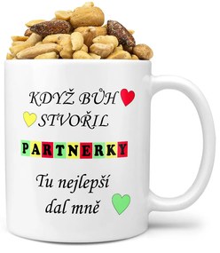 Hrnek Když bůh stvořil partnerky (Náplň hrníčku: Směs slaných oříšků)