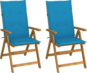 vidaXL Zahradní polohovací židle s poduškami 2 ks masivní akácie [3064068] Barva: Modrá