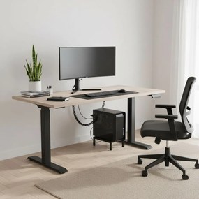 Výškově nastavitelný stůl OfficeTech D, 160 x 80 cm, černá podnož, dub