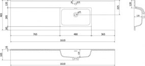 Mexen Otis, umyvadlo zapuštěné do desky, pravé, 161 × 46,5 cm, černá matná, 25181671P