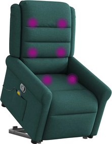 Zvedací masážní polohovací křeslo tmavě zelené textil 3303330