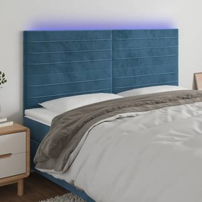Čelo postele s LED tmavě modré 160x5x118/128 cm samet