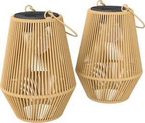 Outsunny Solární stojací lampa sada 2 ratanových závěsných solárních lamp se světelným senzorem IP44 vodotěsná solární lampa pro zahradu balkon hnědá