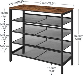 Botník Vasagle Melas 81 cm černý/hnědý