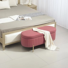 HOMCOM Potažená sametem lavice na konci postele se zlatými nohami, 108x44x43,5 cm, Růžová