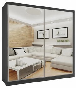 Luxusní šatní skříň s posuvnými dveřmi s volitelným typem zrcadla šířka 200 cm černý korpus 104
