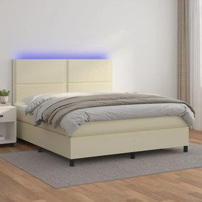 vidaXL Box spring postel s matrací a LED krémová 160x200 cm umělá kůže