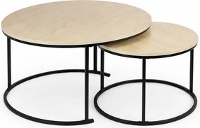 konferenční stolek, sada 2 ks, kulatý, dřevo/kov, průměr 40/60 cm, výška 37/45 cm, černá/borovice Dekorino BRAZER