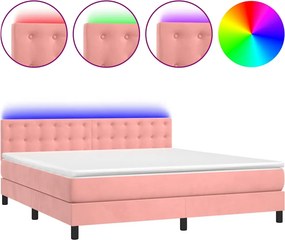 Box spring postel s matrací a LED růžová 160x200 cm samet 3134656