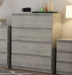 Komoda se 4 zásuvkami Carlos, šedý beton, 75 cm
