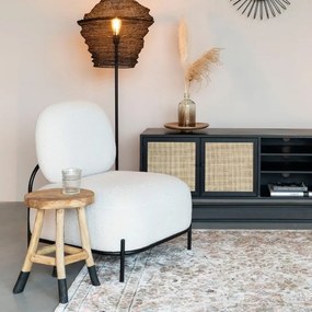 White Label Černý lakovaný TV stolek s ratanovou výplní WLL GUUJI 150 x 38 cm