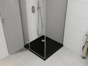 Mexen Roma, sprchový kout s křídlovými dveřmi 90 (dveře) x 90 (stěna) cm, 6mm čiré sklo, chromový profil + slim sprchová vanička černá + chromový sifon, 854-090-090-01-00-4070