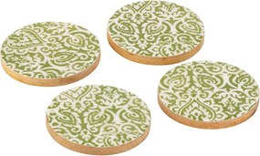 Set 4ks bílo-zelený podtácek z mangového dřeva - Ø 10 cm