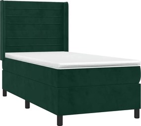 Box spring postel s matrací a LED tmavě zelená 100x200 cm samet 3139610