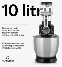 Klarstein Renata Rossa, kuchyňský robot, 3 v 1, 2000 W, 2,7 HP, 10 l, nerezová ocel, bez BPA