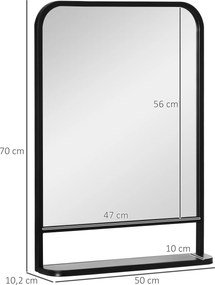 HOMCOM Nástěnné zrcadlo s policí 70x50cm moderní elegantní obdélníkové černé do obývacího pokoje a předsíně | Aosom.de