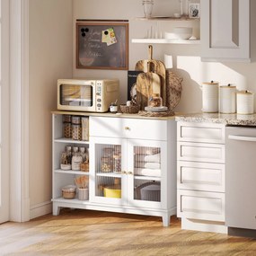 HOMCOM Oblý Skleněný 2-Dveřový Výdejník Moderní Skříňka do Obývacího Pokoje s Úložným Prostorem, Otevřenými Příčkami a Nastavitelnými Policemi pro Vs…