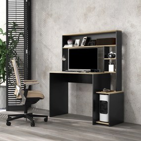 HOMCOM Stůl s policemi Moderní počítačový stůl s podstavcem na monitor CPU Kancelářské studium 114x45x138 cm Šedá a přírodní