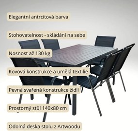 Vikio Venkovní zahradní set 140x80 pro 6 osob DK304 antracit