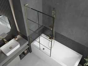 Mexen Next L, 1-křídlová vanová zástěna 90 x 150 cm, 6mm čiré sklo-černý vzor, ​​zlatý matný profil, 895-090-000-03-77-55