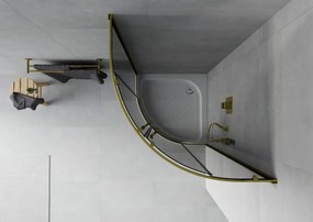 Mexen Rio, čtvrtkruhový sprchový kout s posuvnými dveřmi 80 (dveře) x 80 (dveře) x 190 cm, 5mm šedé sklo, zlatý profil + bílá sprchová vanička RIO, 863-080-080-50-0-4710