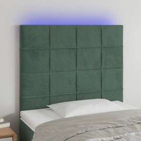 Čelo postele s LED tmavě zelená 90x5x118/128 cm samet 3122463