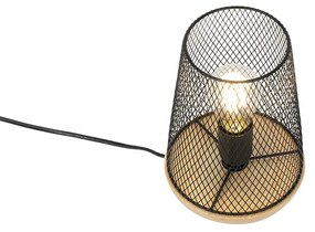Designová stolní lampa černá se dřevem - Bosk