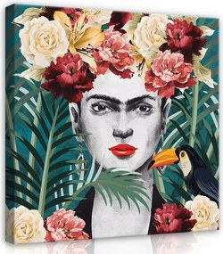Obraz 80x80 Frida Kahlo portrét tropů květiny exotika umění