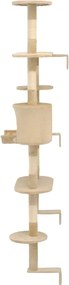 Nástěnné škrabadlo pro kočky se sisalovými sloupky 194cm béžové 170588